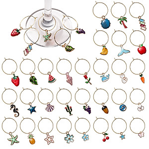 Coowayze Wine Glass Charms Drink Markers for Stem Glasses, 30PCS Cup Tag Identifiers Beach Themed Wine Charm Rings, Christmas Decorations, Bachelorette Tasting Party Favors Reusable