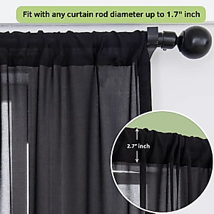 VEGA U Sheer Curtains, Smooth and Soft Rod Pocket Filmy Curtains Weaken Sunlight, Set of 2 Panels (52" W X 96" L, Black)
