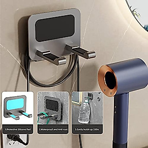 GQOG Hair Dryer Holder Adhesive Wall Mount Space Aluminum Blow Dryer Stand(Single Holder)