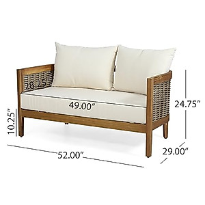 Merax Outdoor Acacia Wood Wicker Conversation Set 2 Seater with Loveseat and Coffetable for Backyard