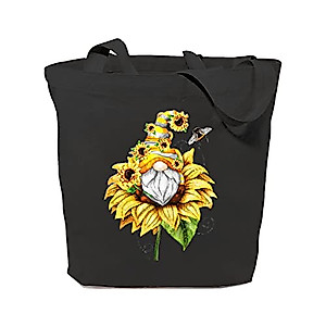 GXVUIS Canvas Tote Bag for Women Aesthetic Sunflower Gnome Reusable Grocery Shoulder Shopping Bags Girls Gifts Black