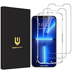UNBREAKcable Screen Protector for iPhone 14/13/13 Pro [2-Pack] Double Shatterproof Tempered Glass [Easy Installation Frame] [9H Hardness] [99.99% HD Clear] [Bubble Free] for Apple 14/13/13 Pro 6.1''