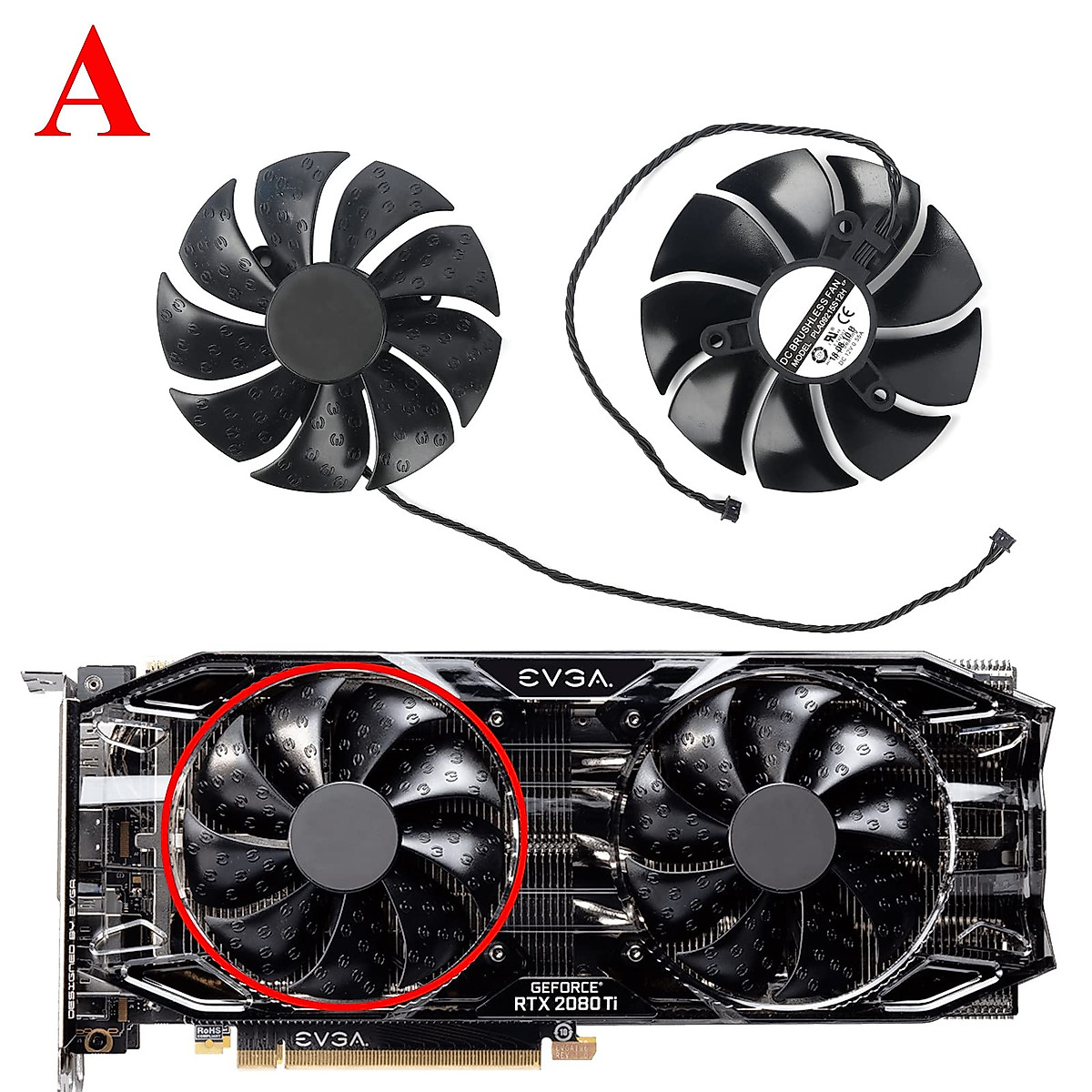 Coolerage 85mm DC 12V 0.55A 4Pin PLA09215S12H RTX2080Ti GPU Fans for EVGA RTX 2060 2070 2080 2080Ti RTX2080Ti Graphics Card Cooling Fans (Fan - B)