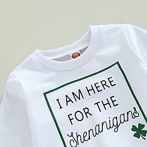 Toddler Baby Boy Fall Outfit Crewneck Long Sleeve Sweatshirt Tops Elastic Pants Jogger Cute Newborn Winter Clolthes Set (Clover White, 6-12 Months)