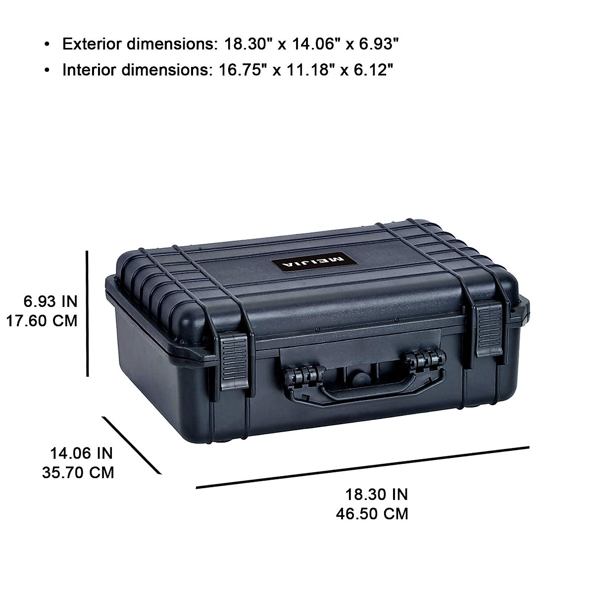 MEIJIA All Weather Portable IP67 Waterproof Protective Case, Hard Camera Case with customizable foam, Perfectly Protection of Camera, Drones,Pistols,Lens,Equipments,Black,18.5 x14.06x6.93inches