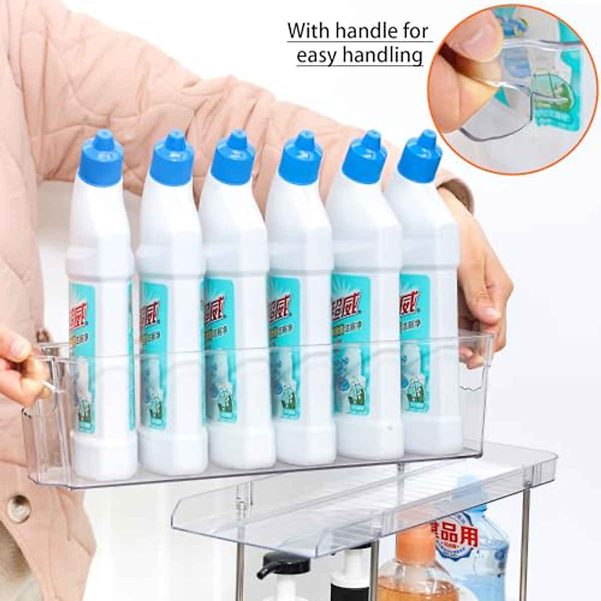 2 Set 2 Tier Bathroom Under Sink Organizers and Storage - 14.8"Deep x 5.1" Width - Suitable as Pantry Drawers Slide Out Shelves,Under Kitchen Sink Organizer,Narrow Pull Out Under Cabinet Organizer