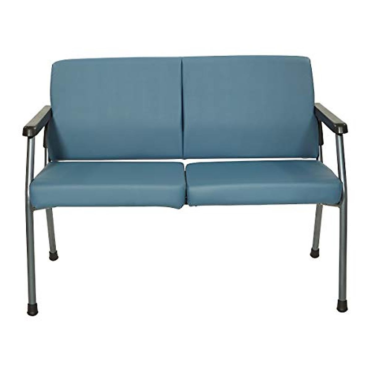 Office Star Bariatric Hip Patient Big and Tall Loveseat Medical Office Chair with Wider Seat and Sturdy Titanium Finish Metal Frame and Back Reinforcement, Dillon Blue