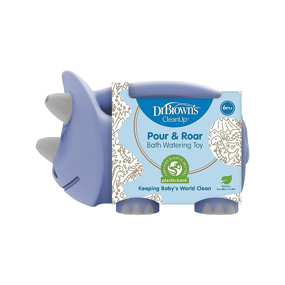 Dr. Brown’s CleanUp Pour & Roar Watering Can, Baby Bath Essentials Kids Toy, 6+ Months BPA Free, Certified Plastic Neutral