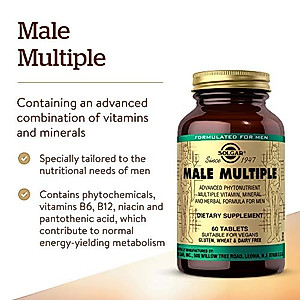 Solgar Male Multiple, 60 Tablets - Multivitamin, Mineral & Herbal Formula for Men - Advanced Phytonutrient - Vegan, Gluten Free, Dairy Free - 20 Servings