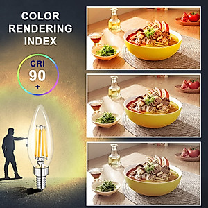 truestory B10 LED Candelabra Light Bulb,E12 Base 5W Equivalent 50W, Warm White 2700K, Filament Clear Glass, Dimmable, Pack of 6