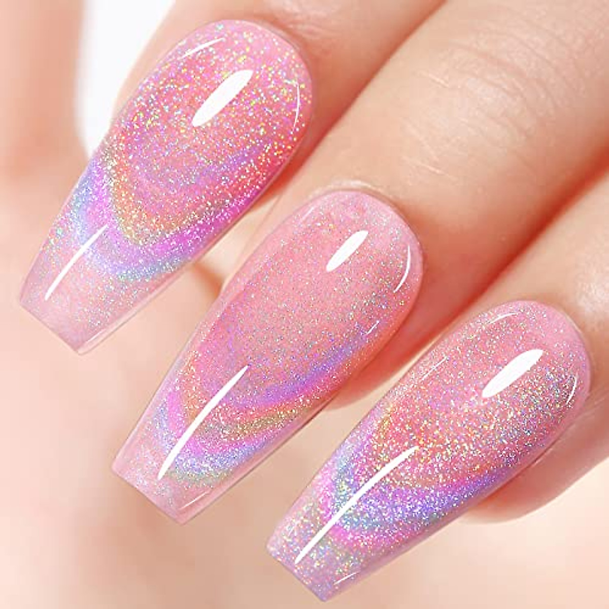 AILLSA Cat Eye Gel Nail Polish Rainbow Glitter Gel Top Coat Nail Polish Reflective Clear Shimmer Gel Polish Iridescent Sparkly Holographic Magnetic Gel Polish for Nail Art at Home 0.51 Fl Oz /GA17