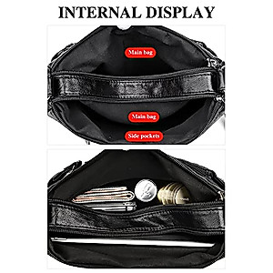 WITERY Crossboby Bag for Women - Soft PU Leather Multi-Pocket Shoulder Bag Handbag with Adjustable Strap, Vintage Ladies Medium Roomy Travel Purses Zipper Hobo Tote Bag(Black)