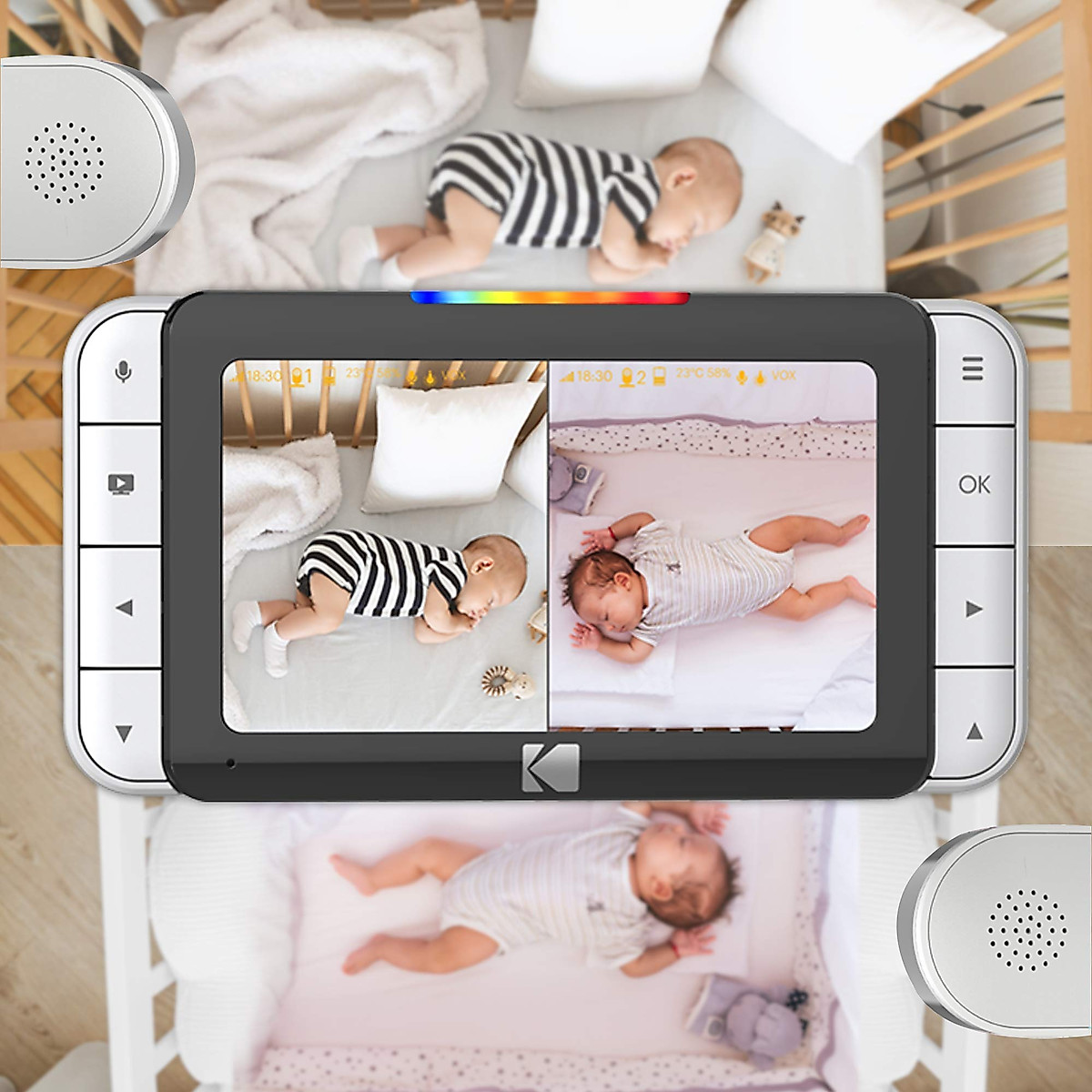 KODAK Cherish C520 WiFi Indoor Video Baby Monitor with Above-The-Crib View, Parent Unit for Constant Monitoring and Phone App for Quick Check-in