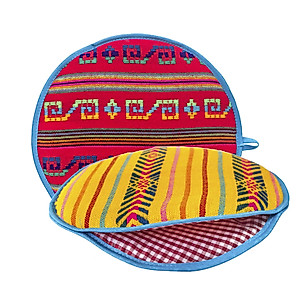Authentic Mexican Cloth Tortilla Holder Warmer Pouch 1Pz Double Sided. Insulated Tortillera Microwave Oven Safe for Corn, Flour Taco, Burrito, Quesadilla,Bread, Roti. Tortillero Termico de Tela Red