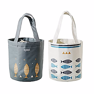 Cabilock 2pcs Lunch Tote Bag Oxford Portable Bento Bags Round Travel Insulated Lunch Cooler Bag Aluminum Foil Lunchbox Container for Picnic Camping School Office