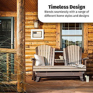 LuxCraft 5' Adirondack Double Glider Bench, 2 Person Glider Chair, Outdoor Glider Bench, Outdoor Loveseat Glider (Weatherwood on Chestnut Brown)