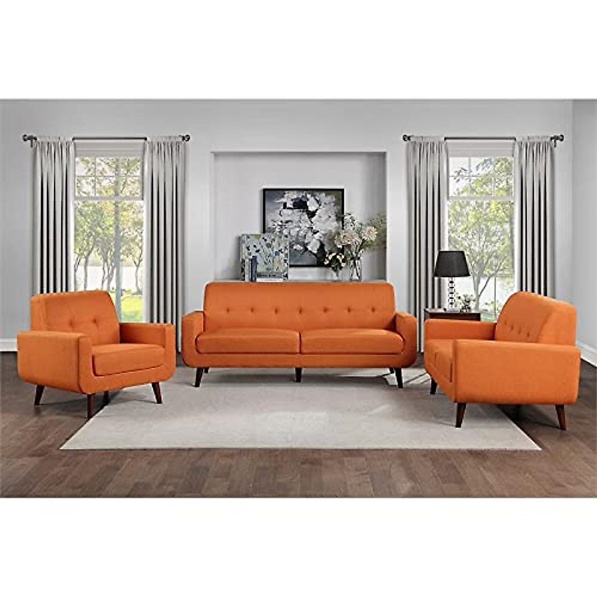 Lexicon Fitch 56" Polyester Fabric Loveseat with Tufted in Orange