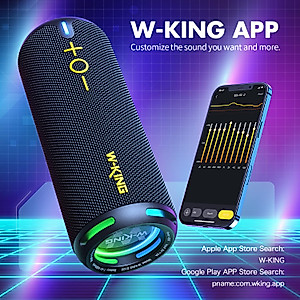 W-KING Bluetooth Speakers - IP67 Waterproof Outdoor Portable Wireless Speaker, Customized EQ APP/Deep Bass, 40W HD 360° Stereo Surround Sound with Lights/V5.3/DSP/TF/AUX, Dustproof for Shower, Camping