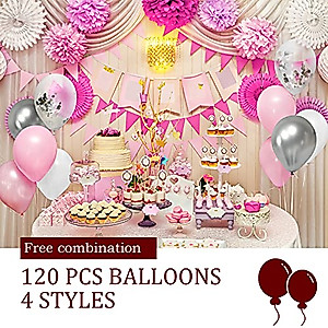 Pink and Silver Balloon Garland Arch Kit, 120 Pieces White Light Pink Silver Confetti Latex Balloons Arch for Christmas Birthday Baby Shower Wedding Proposal Engagement Party Decorations