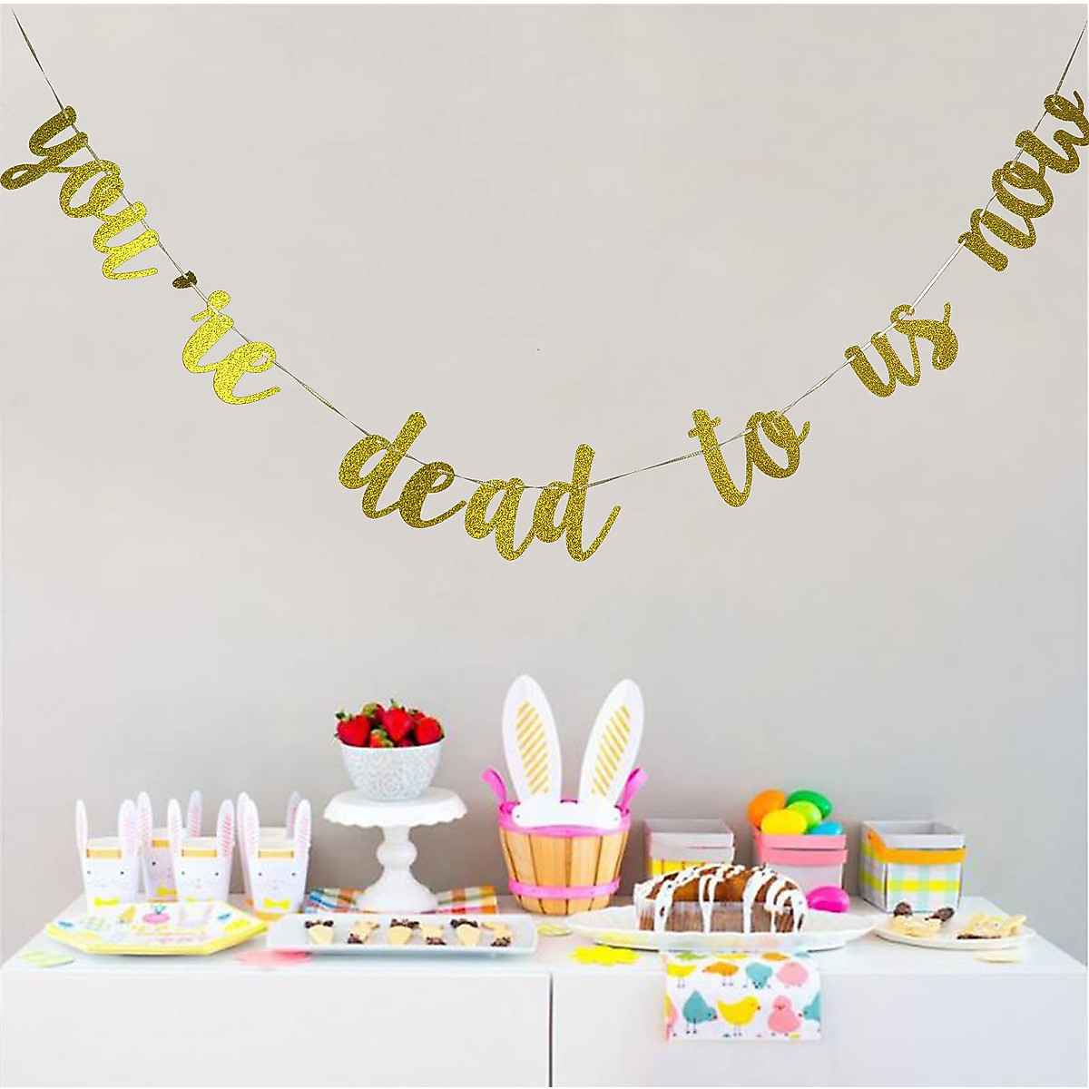 YaFeiDa You Are Dead To Us Now Banner Gold Glitter, Going Away Party Decorations, Good Luck We will Miss Farewell Retirement Office Work Job Change 2022 Graduation Decorations (SKA-NB023)