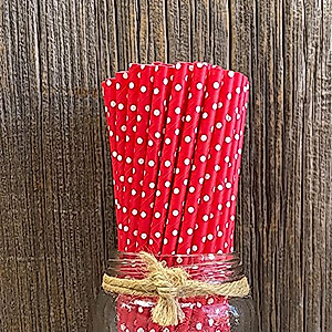 Red and White Paper Straws - Polka Dot Straws - 7.75 Inches - 50 Pack