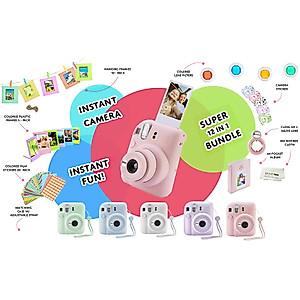 Fujifilm Instax Mini 12 Instant Camera with Case, 60 Fujifilm Prints, Decoration Stickers, Frames, Photo Album and More Accessories (Blossom Pink)