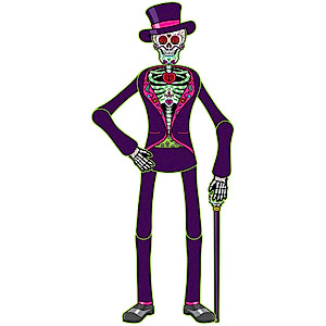 Beistle Jointed Day of The Dead Decorations Poseable Male Skeleton Cut Out for Dia De Los Muertos Party Supplies, Celebrating with You Since 1900, 4', Multicolor