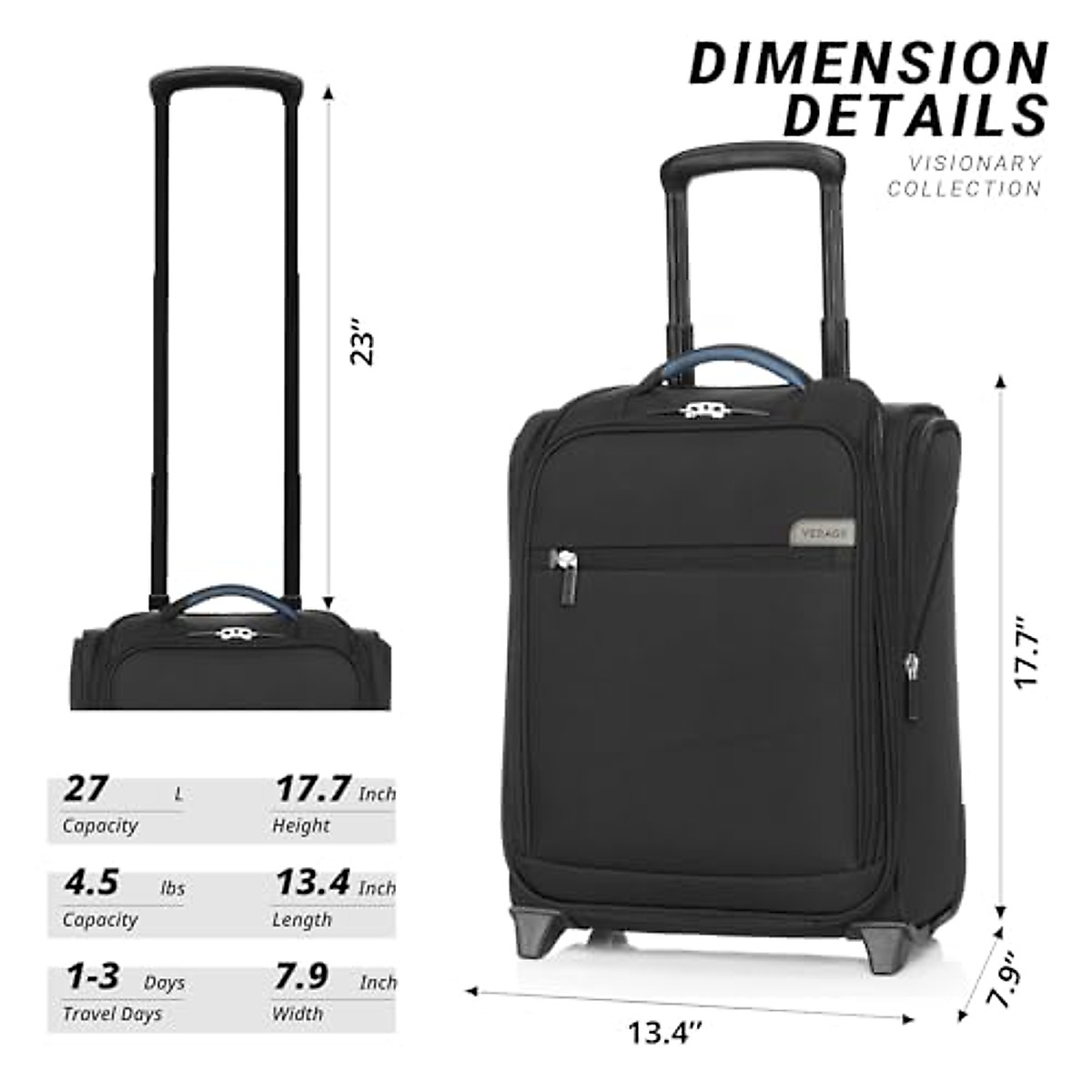 Verage Carry On Underseat Luggage with Wheels & USB Port, 16 Inch Wheeled Spinner Bag Carry-on Luggages for Airlines, Lightweight Suitcase Men Women, Pilots and Crew(16-Inch Rolling Underseat)