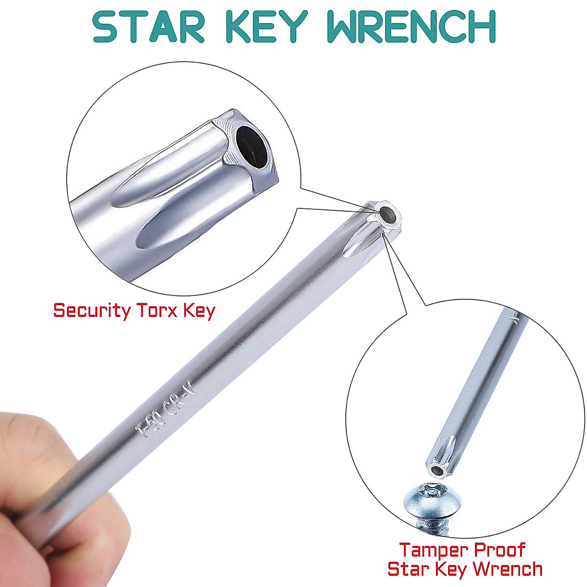 R'DEER 9 Piece Long Arm Torx Hex Key Set Industrial Level Anti Tamper Proof Star Allen Wrench Kit L-wrench Hand Tool (Sizes T10-T50)