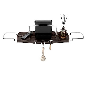 Umbra Aquala Bathtub Tray Bamboo Extendable and Adjustable Tray Holder, Walnut
