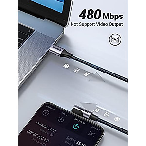 UGREEN 60W USB C to USB C Cable Right Angle USB C Fast Charging Cable Compatible with MacBook Pro/Air, iPad Pro/Mini/Air, Samsung Galaxy S23/S22/Z Fold/Z Flip, Google Pixel, Switch, etc. 6.6FT