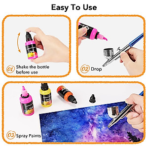 Airbrush Paint, PINJAT 16 Colors Airbrush Paint Set (30ml/1oz), Opaque & Water Based Acrylic Airbrush Paint Kit, Including Fluorescent Colors, Air Brush Painting Set for Beginners Artists and Hobbyist