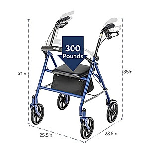 Drive Medical 10257BL-1 4-Wheel Rollator Walker With Seat & Removable Back Support, Blue
