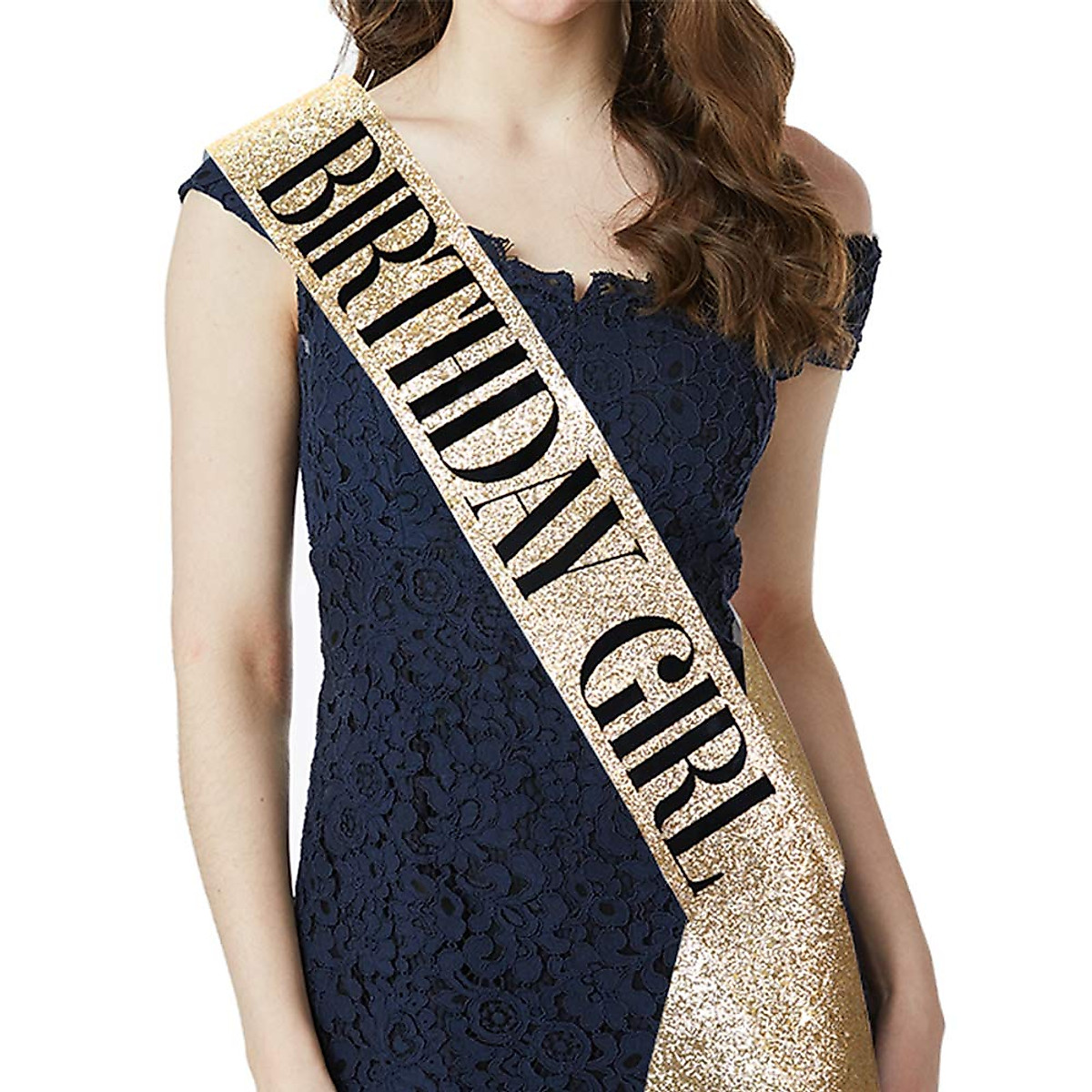 Birthday Girl Sash & Rhinestone Tiara Kit - Gold Glitter Birthday Gifts Birthday Sash for Women Birthday Party Supplies