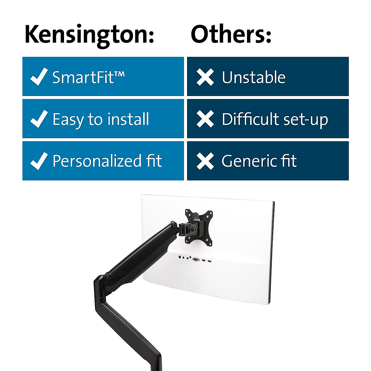 Kensington Single Monitor Arm with Vesa Mount, Adjustable Gas Spring Desk Monitor Arm, SmartFit® One-Touch Heavy Duty Monitor Stand for Ultrawide Monitors Up to 34 Inches, 19.8lbs - Black (K59600WW)