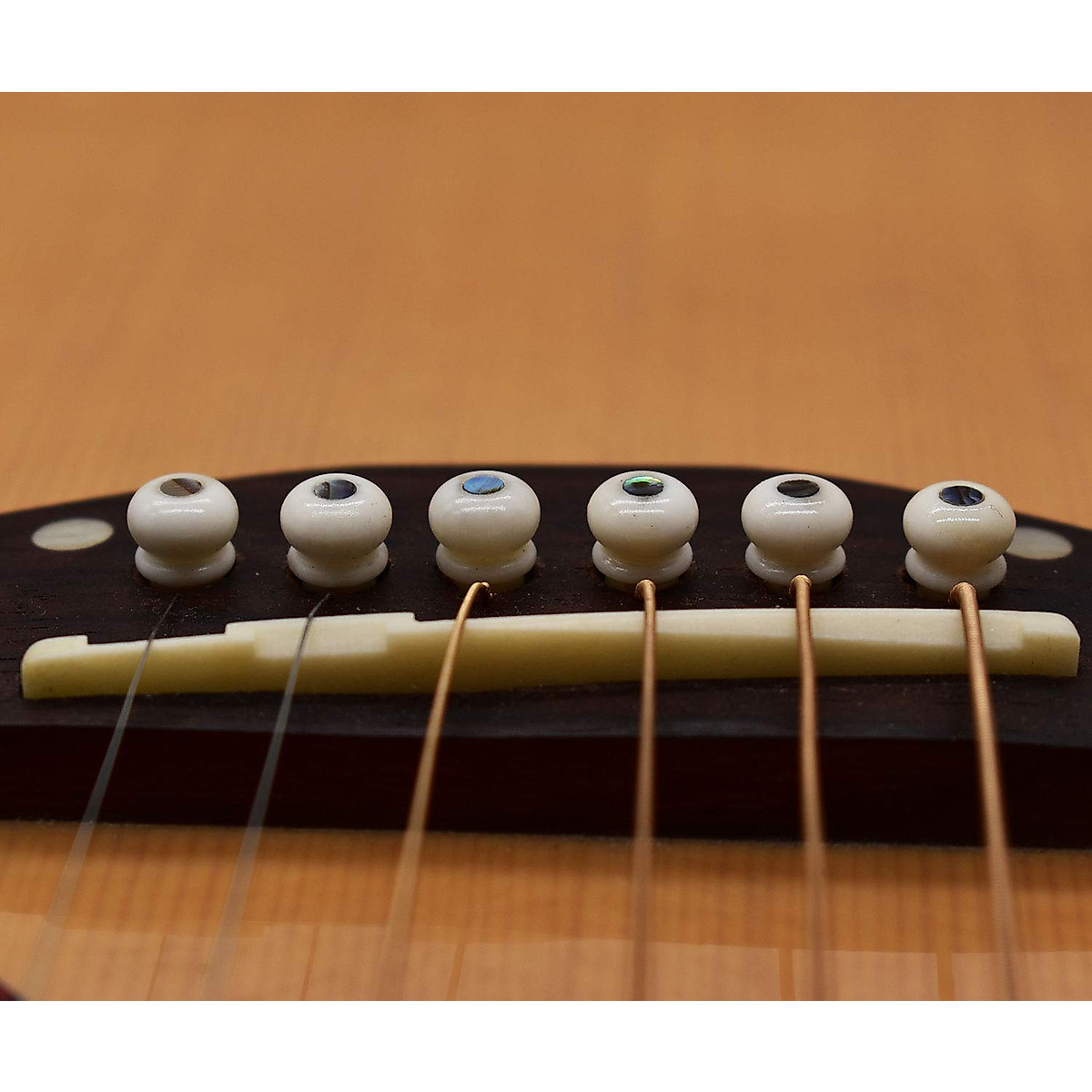 Vencetmat Acoustic Guitar Bridge Pins, Pure Bone, Slotted, Ivory Color, Inlaid Abalone Dot