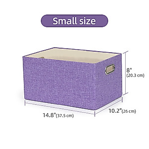 ORGMASTER Collapsible Storage Bins Fabric, Rectangle Baskets Linen Storage Bins Decorative Organizer Baskets Containers Boxes for Shelf Closet Laundry Home Office, 14.75x10.25x8 Inch, 4 Pack, Purple