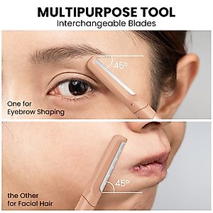 OPOVE Dermaplaning Tool Set,Professional Dermaplane Tools with 6 Refill Blades,Peach Fuzz Removal & Eyebrow Shaper–Face Shavers for Women,Facial Hair Razor Help Exfoliate and Smooth the Skin-Champagne