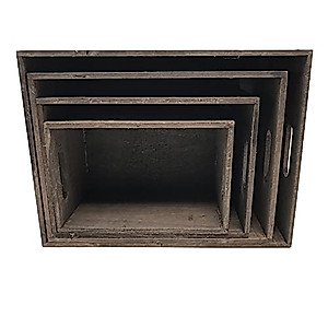 4 Pack Storage DIY Wood Crates Cutout Handles, Decorative Nesting Wood Box for Storage, Organization and Display, Set of 4 (Rustic Brown)