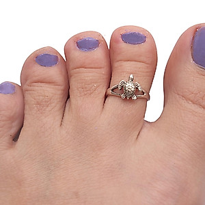 Handmade Silver Turtle Band Adjustable Toe Ring, 925 Sterling Silver, Cute Animal Dainty Open Toe, Pinky or Knuckle Rings for Women, By MiYa Jewelry Creations