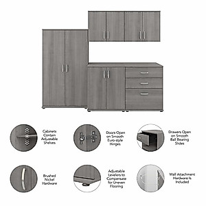Bush Business Furniture Universal 5 Piece Modular Garage Storage Set with Floor and Wall Cabinets, Platinum Gray