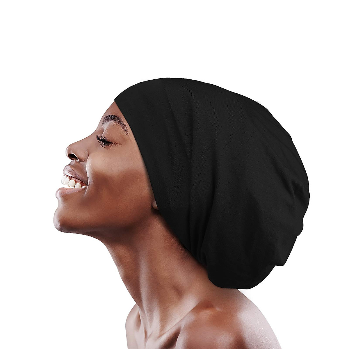 Black Slouchy Beanie Headwear Lightweight Bamboo Satin Night Sleep Turban Satin Caps for Natural Hair