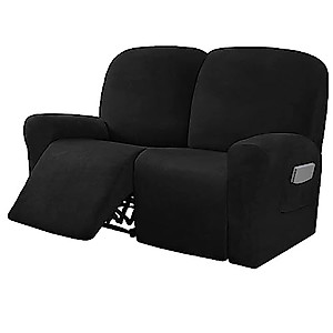 Recliner Loveseat Covers, Waterproof Nonslip Double Recliner 6-Pieces, Recliner Chair Cover Furniture Protecter for Kids, Pets, Soft Stretchy Fabric Machine Wash & Colorfast (Velvet Black, 2 Seat)