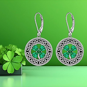 St Patricks Day Earrings Shamrock Earrings for Women Sterling Silver Hypoallergenic Celtic Knot 4 Four Leaf Clover Earrings Hoop Drop Dangle Jewelry