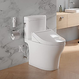 Aquia IV Cube 2-Piece 1.28 GPF Single Flush Elongated ADA Comfort Height Toilet in Cotton White C5 Washlet Seat Included