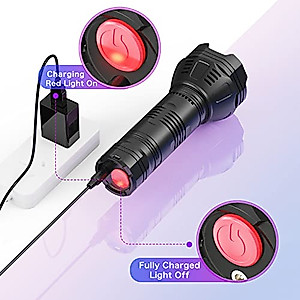 UV Flashlights 51 LED 365-395nm Black Light Flashlite, Rechargeable Blacklight for Pet Urine Detection,Resin Curing,Dry Stains,Bed Bug,Scorpion, Dog/Cat Urine Detector Light Match with Odor Eliminator