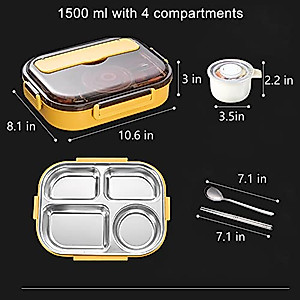 GYYGRY Lunch Box Stainless Steel Bento Box With Insulated Bag and Cutlery,1500ml,4 Compartments,Big Bento Box for adults and Work,Lunch Container Set