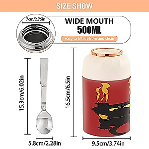 CUPADA Cat Scratch Surface Food Jar, Cute Cartoon Funny Insulated Hot Food Jars Vacuum 17OZ with Folding Spoon for Work Trip Picnic Camping
