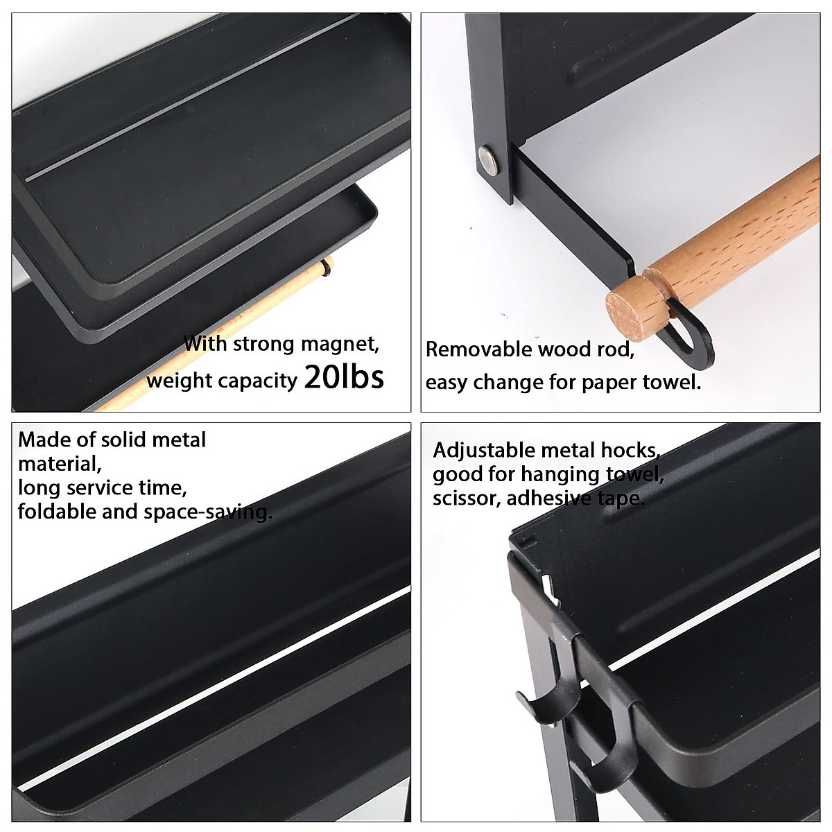 Paper Towel Holder with Shelf, 2-in-1 Magnetic Shelf, Heavy Duty Rustic Paper Towel Holder with 2 Removable Hooks, Tissue Holder for Tool Shed, Garage, Workbench, Kitchen, Craft Room, or Laundry Room