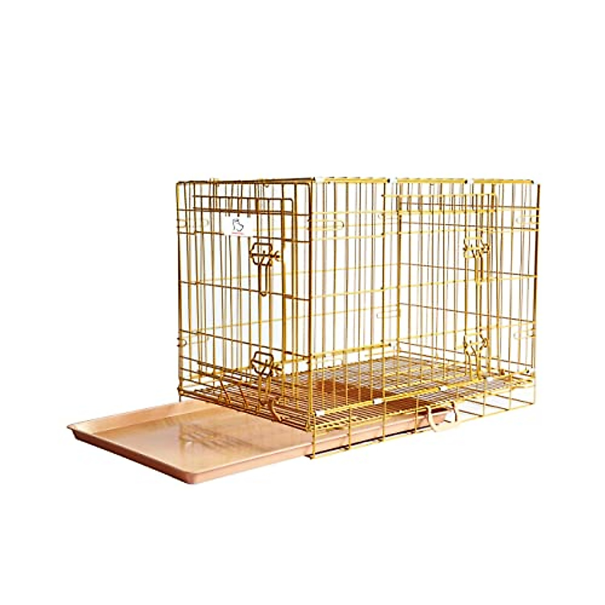HOMEY PET Gold Color Folding Design Dog Crate Puppy Kennel with Removable Floor Grid and Pull Out Tray